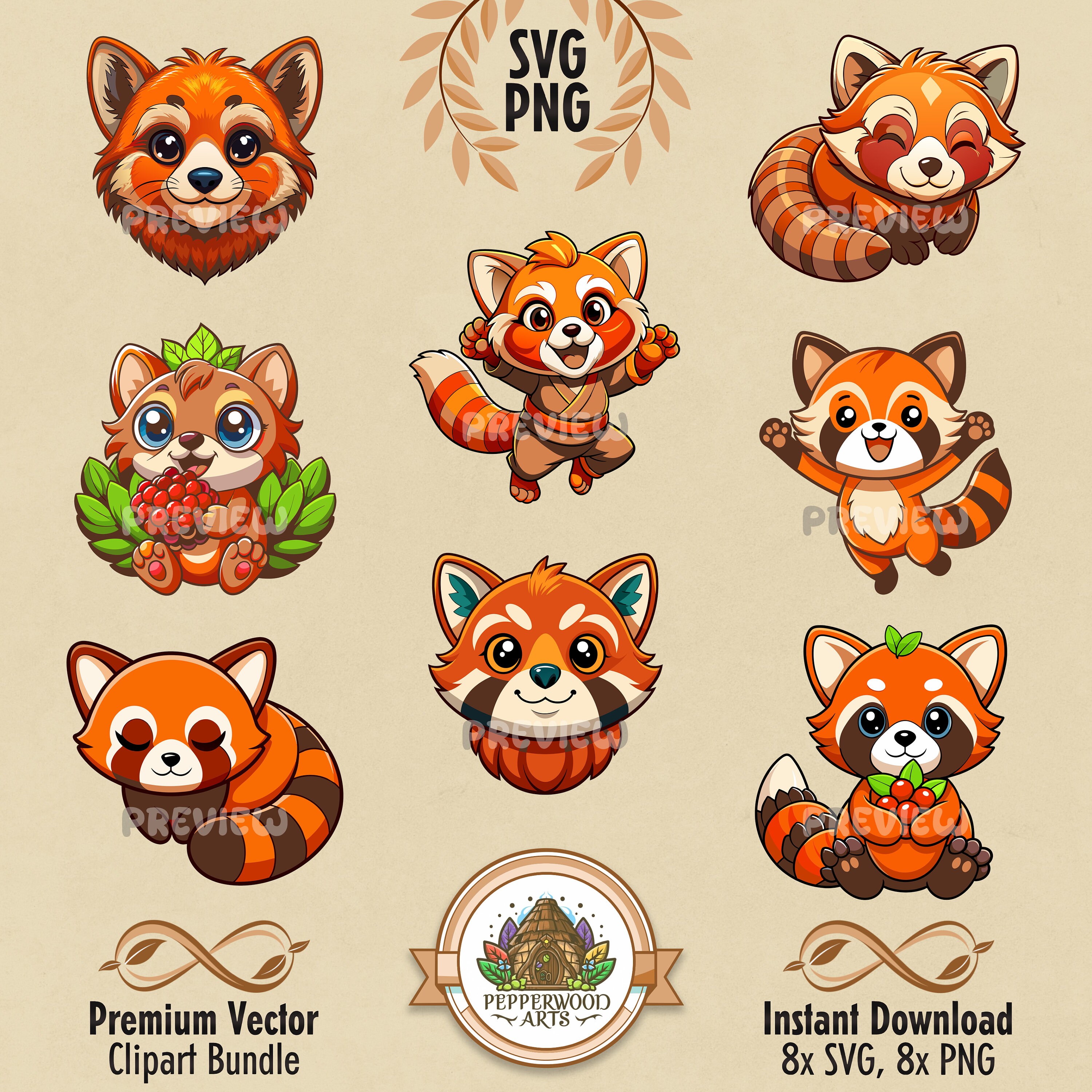 Red Panda Clipart Bundle, Cute Red Panda, Red Panda Svg, Red Panda Png ...