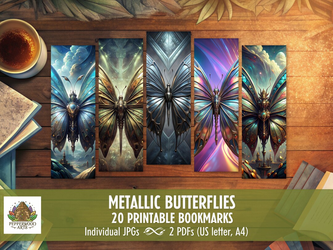 Metallic Butterflies Printable Bookmarks, Butterfly Bookmarks, Book ...