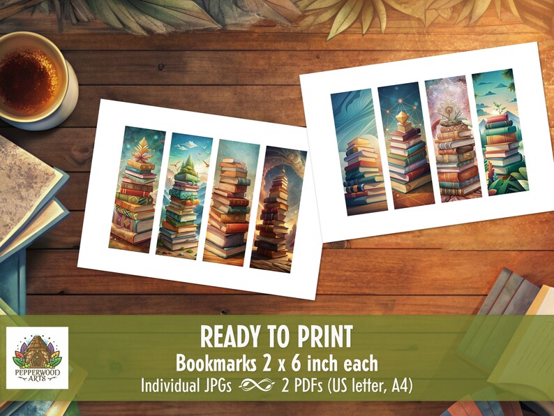 Stacked Books Printable Bookmarks, Creative Bookmark Designs, Book ...