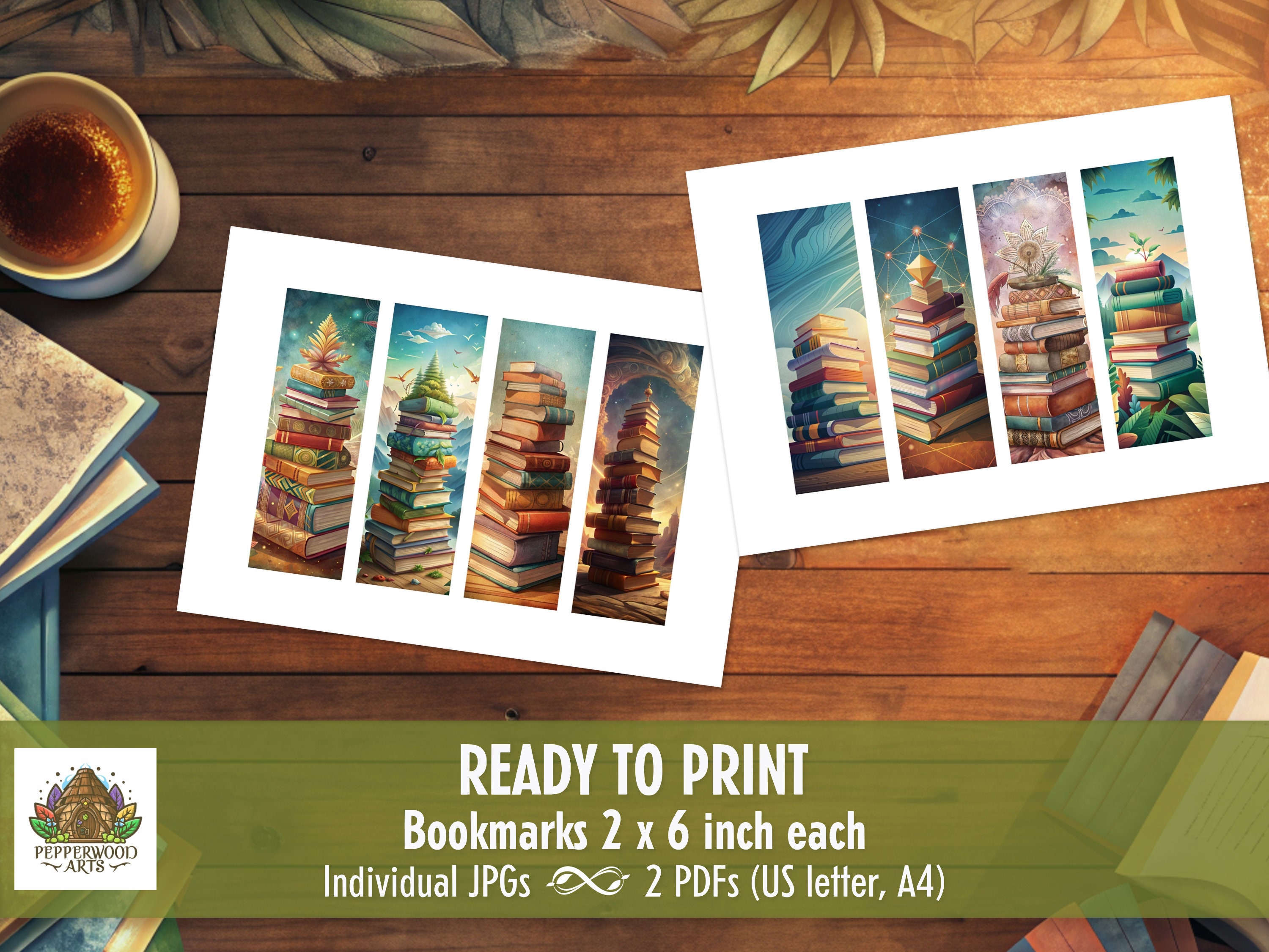 Stacked Books Printable Bookmarks, Creative Bookmark Designs, Book ...