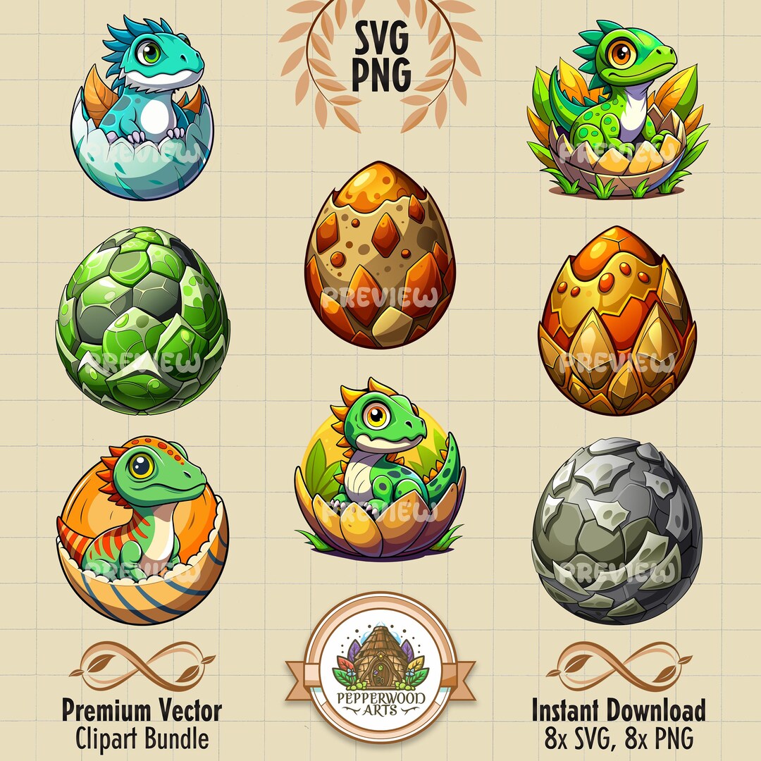 Dinosaur Eggs Clipart Bundle, Easter Dinosaur Svg, Dinosaur Egg Png ...