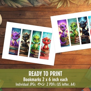 Baby Dragons on Stacked Books Printable Bookmarks, Baby Dragon ...