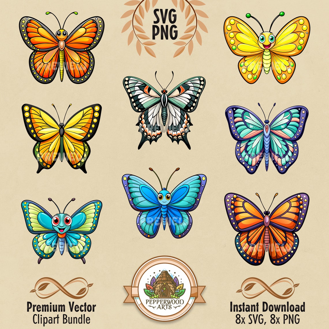 Butterfly Clipart Bundle, Monarch Svg, Butterfly Png, Butterfly Vector ...