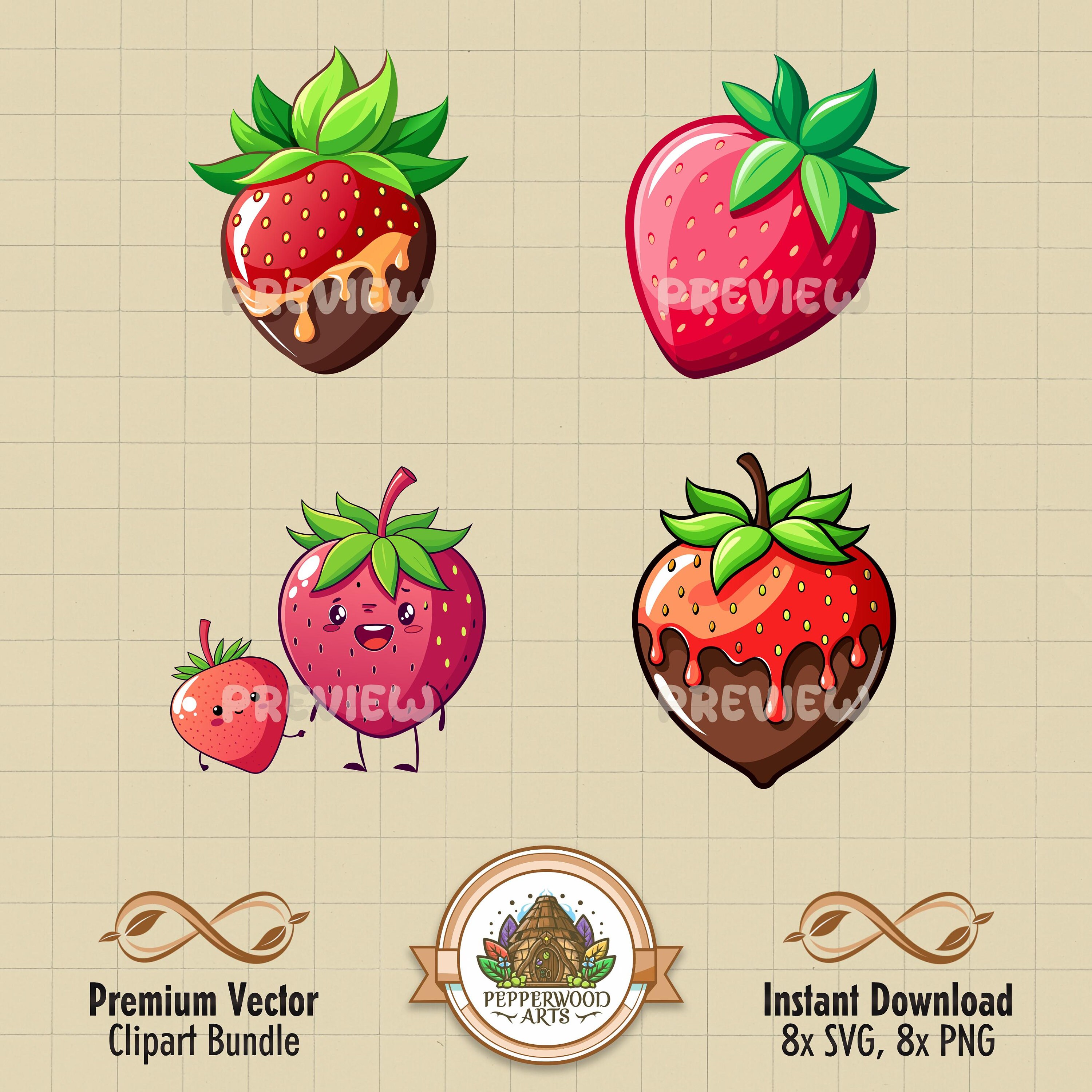 Strawberry Clipart Bundle, Strawberry Png, Digital Strawberries ...