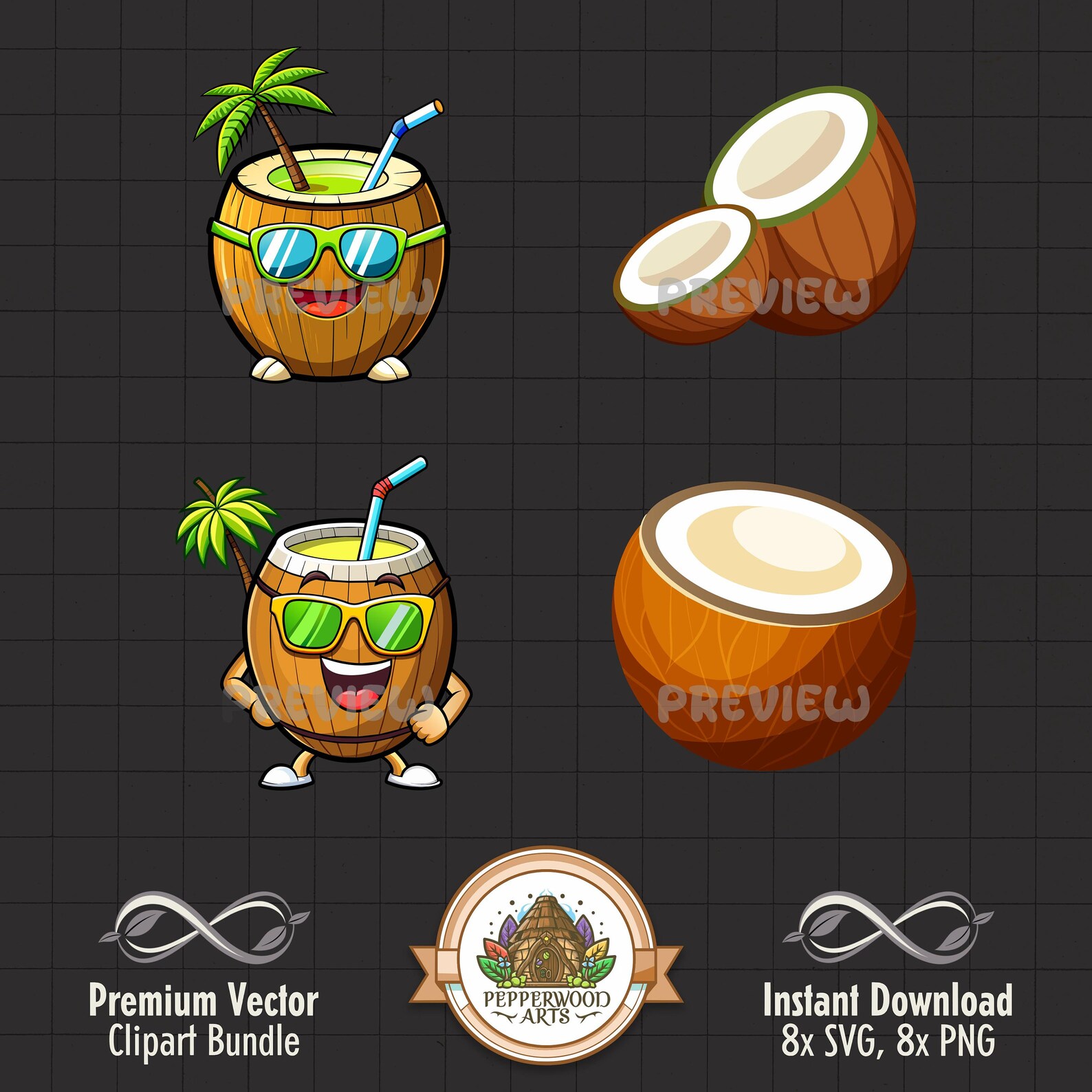 Coconut Clipart Bundle, Coconut Png, Digital Coconuts, Printable ...