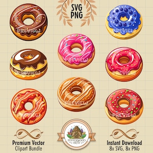 Donut Clipart Bundle, Sprinkle Donut Svg, Glazed Donut Png, Donut ...