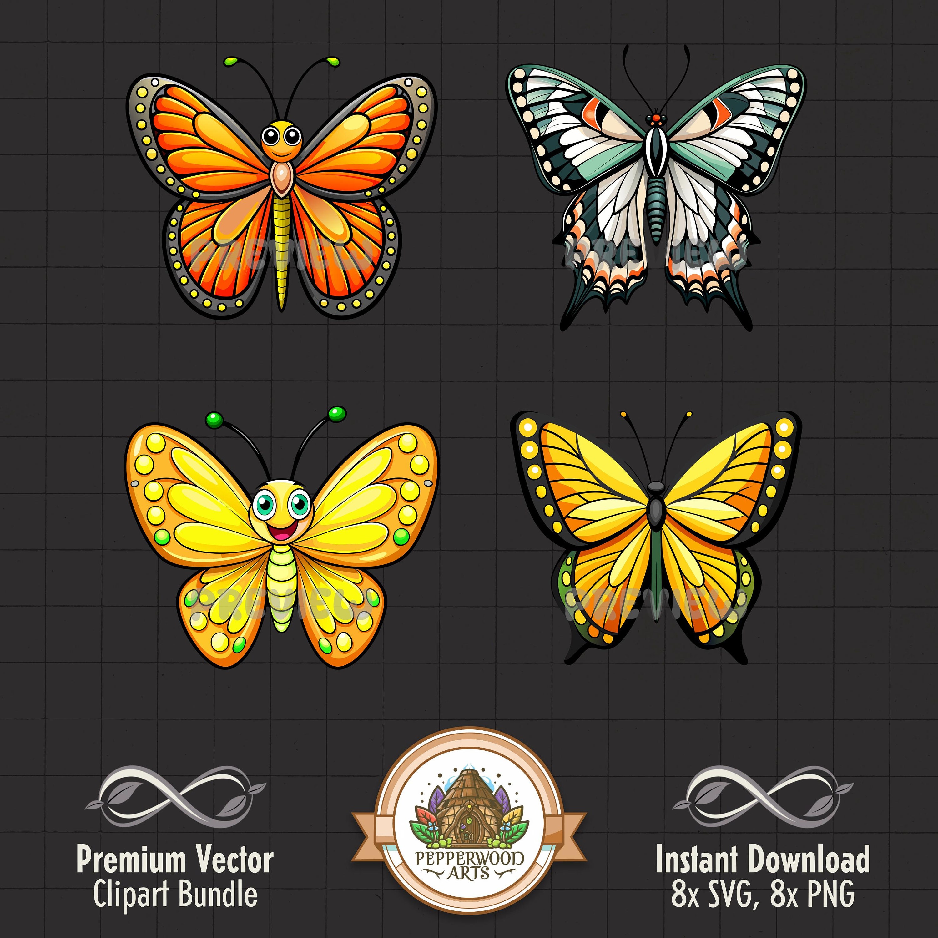 Butterfly Clipart Bundle, Monarch Svg, Butterfly Png, Butterfly Vector ...