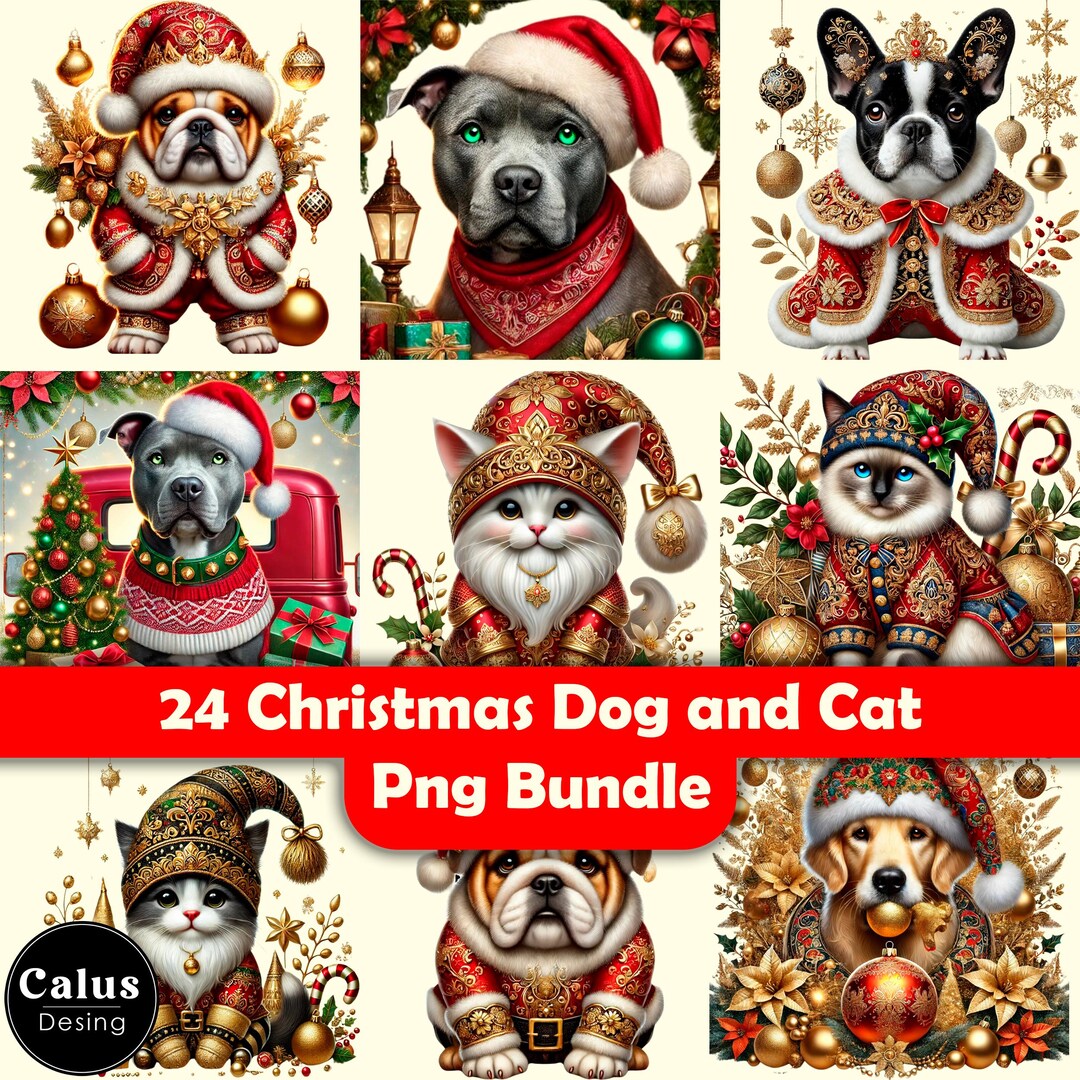 24 Christmas Dog PNG Clipart Bundle, Christmas Dog Ornaments, Dog Breed ...