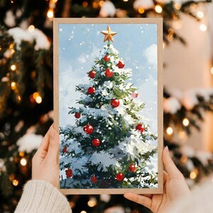 Snowy Christmas Tree Print, Winter Wonderland Holiday Art, Digital ...