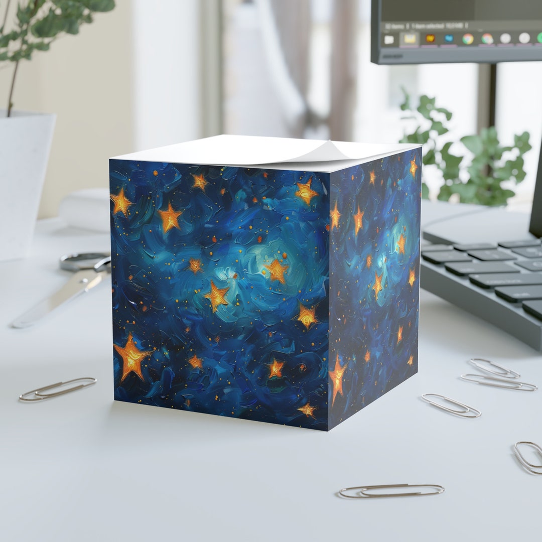 Celestial Sky Stars Note Cube in Oil Paint Style for Artists With Van ...