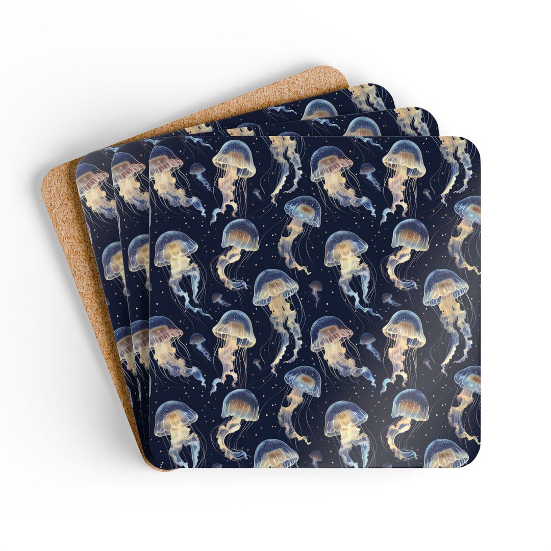 Jellyfish Sea Creatures Coaster Set: Underwater Swim Ocean Bloom Art ...
