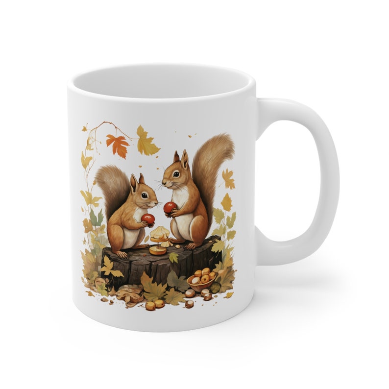 Cute Squirrels Coffee Mug, Gathering Nuts and Berries, Adorable ...