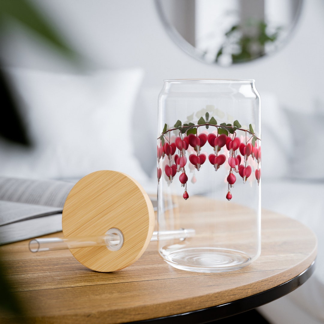 Bleeding Heart Floral Vining Poppies Plant 16oz Can Design Sipper Glass ...