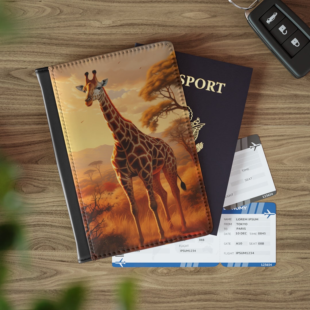 Tall Beautiful African Safari Giraffe Savannah Sunset Scene Passport ...