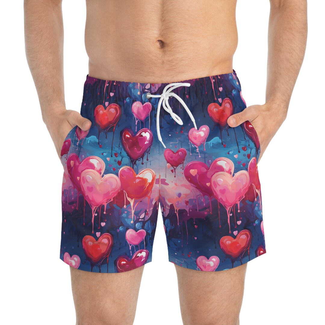 Dripping Hearts Gothic Pop Art Design Swim Trunks AOP, Extra Light ...