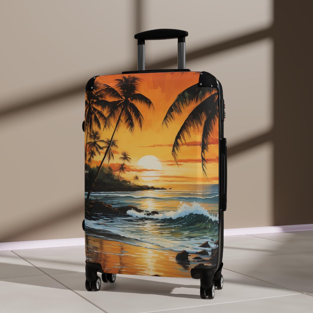 Palm Tropical Hawaiian Island Beach Sunset Sturdy Luggage Easy-to-spot ...