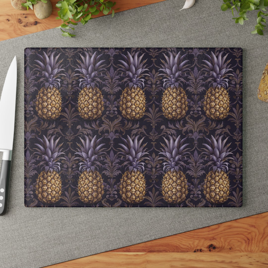 Pineapple Tropical Fruit Gothic Design Tempered Glass Cutting Board ...