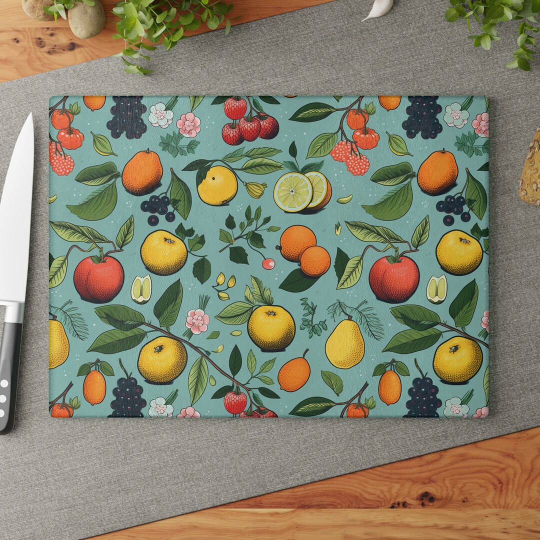 Throwback Style Fruit Aesthetic Produce Tempered Glass Cutting Board ...