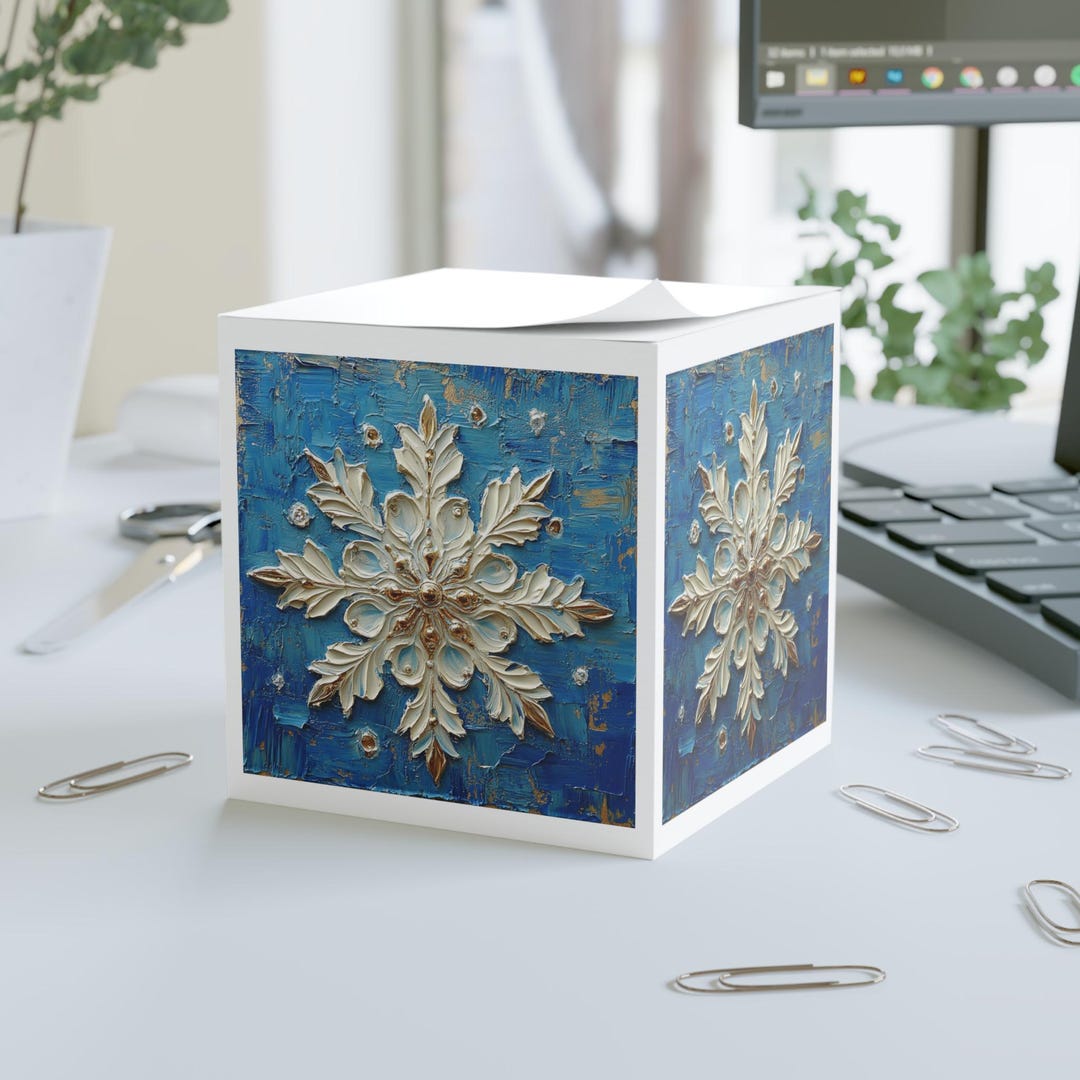 Pretty Falling Festive Winter Seasonal Snowflake Sticky Note Cube ...