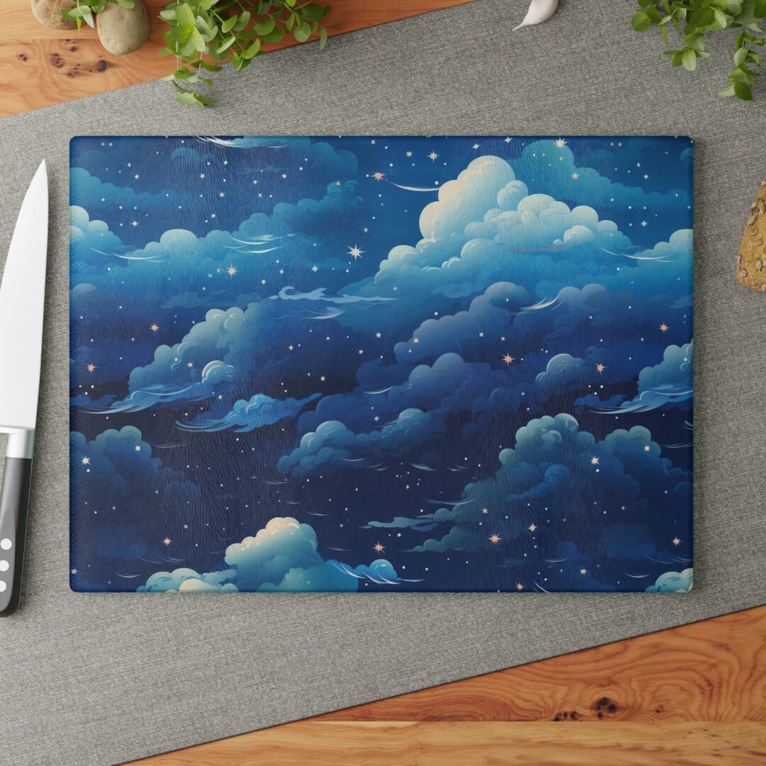 Cloudy Starry Night Sky Evening Spacey Tempered Glass Cutting Board ...