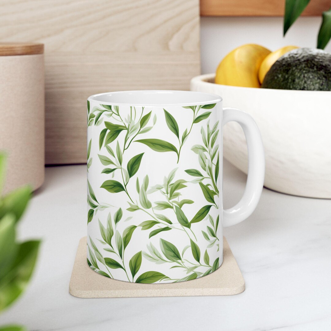 Leafy Vining Botanical Foliage Delicate Greenery Ceramic Mug, Artistic ...