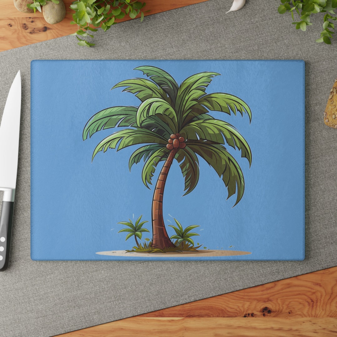 Palm Tree Florida Vibes Tropical Plants Tempered Glass Cutting Board ...