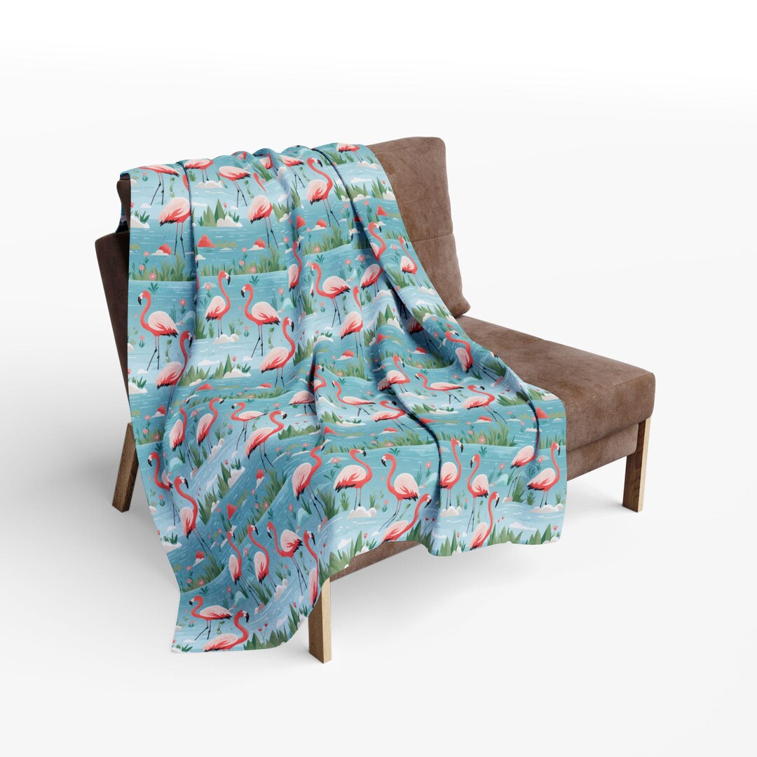 Pink Flamingo Flock Snuggle Fleece Blanket: Elegant Water Bird Design ...