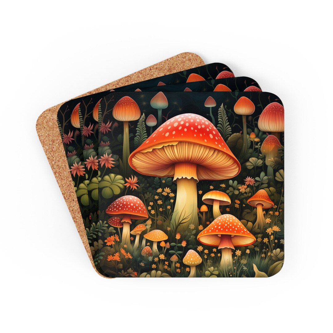 Woodland Mushroom Forest, Fabulous Fungus Fairy Field Corkwood Coaster ...