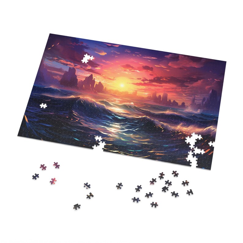Ocean Seas Horizon Magical Sunset Sky Paradise City Dusk View Rolling ...