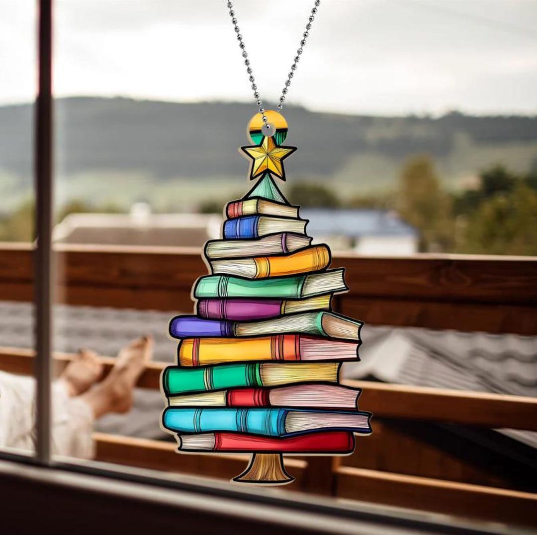 Christmas Book Tree Suncatcher Ornament, Christmas Tree Bookish Gift ...