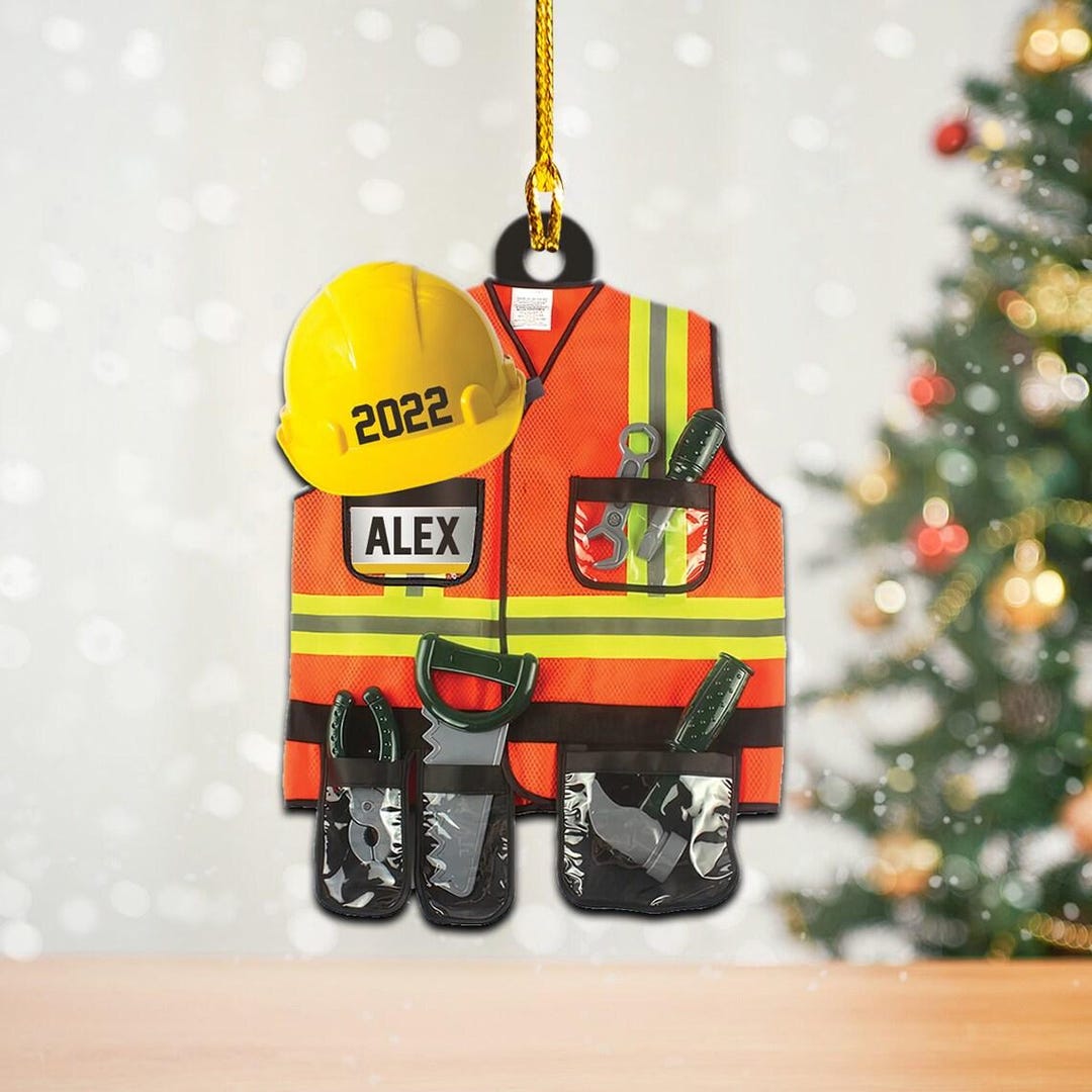 Personalized Construction Vest Ornament, Custom Heavy Equipment ...