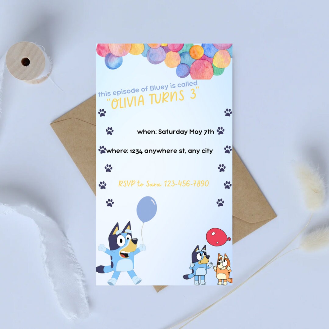 Bluey Digital Invitations Simple Bluey Invites, Bluey Editable Invites ...