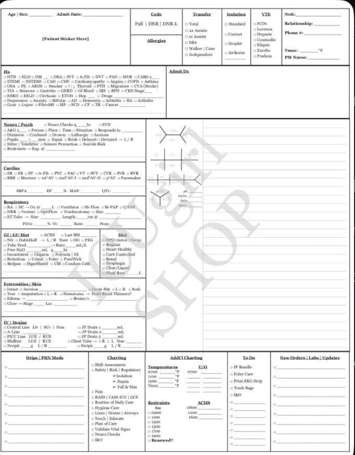 ICU Report Sheet Day Shift New Grad HCA - Etsy