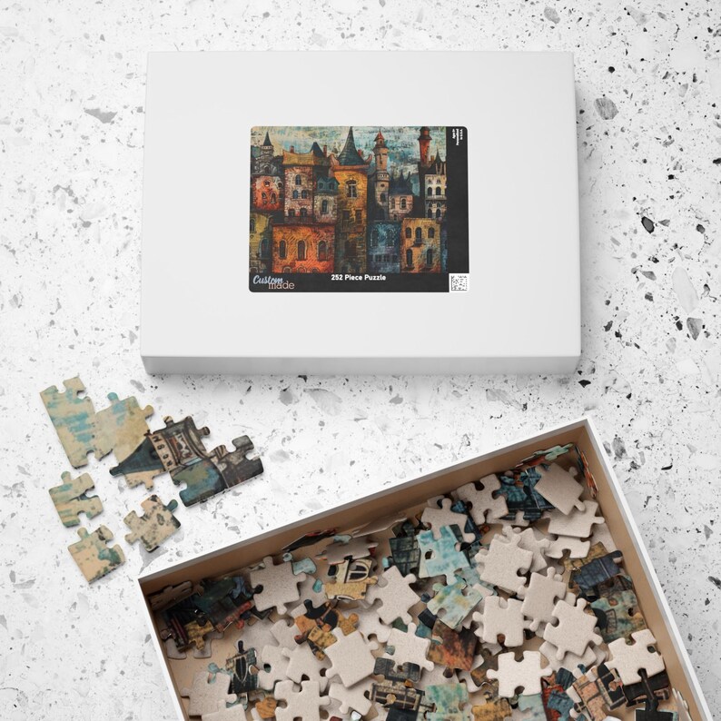 Vibrant Whimsical Village Jigsaw Puzzle, Fantasy Cityscape in the Style ...