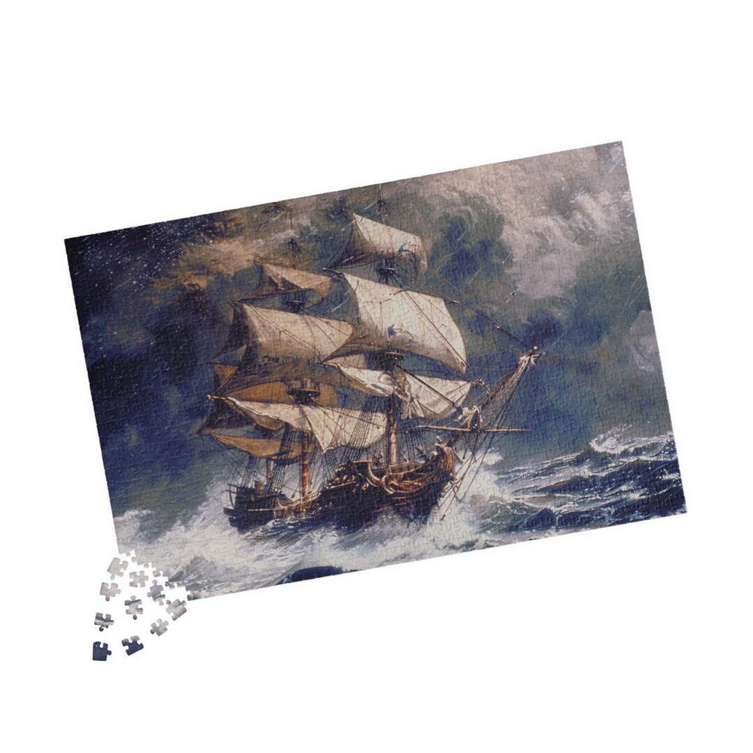 Pirate Ship in Rough Sea Jigsaw Puzzle, Sailing Ship, Fantasy Gift for ...