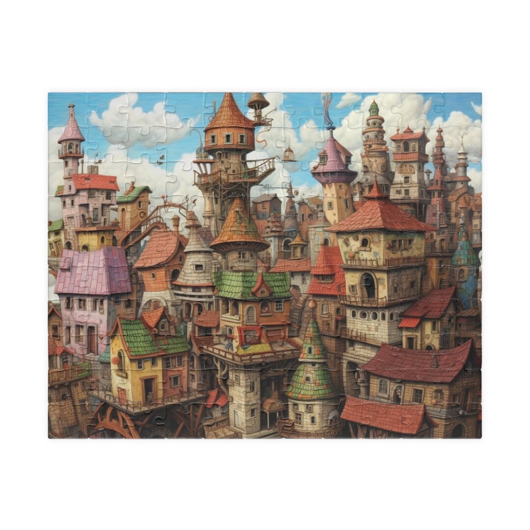 Cityscape in the Style of Fairy Tale Jigsaw Puzzle, Vintage, Old City ...