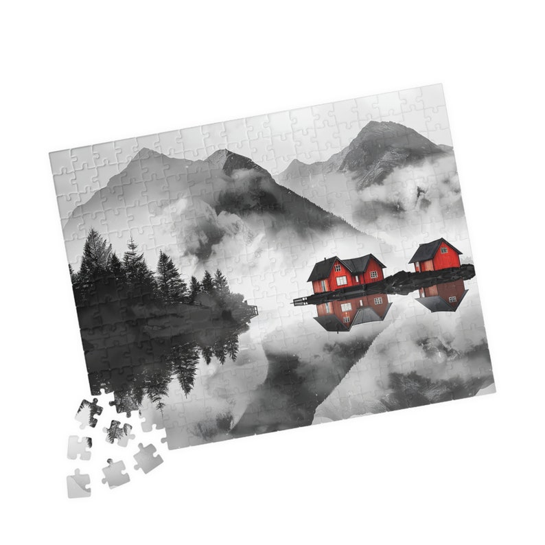 Wilderness Art Jigsaw Puzzle, Red Houses, Scenic Landscape Puzzle, Gift ...