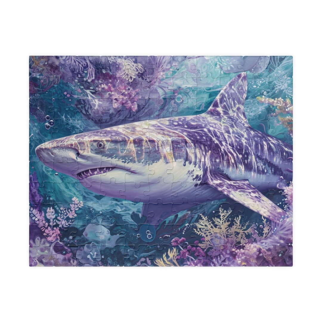 Scary Shark Jigsaw Puzzle, Colorful Tiger Shark, Animal Puzzles, Shark ...