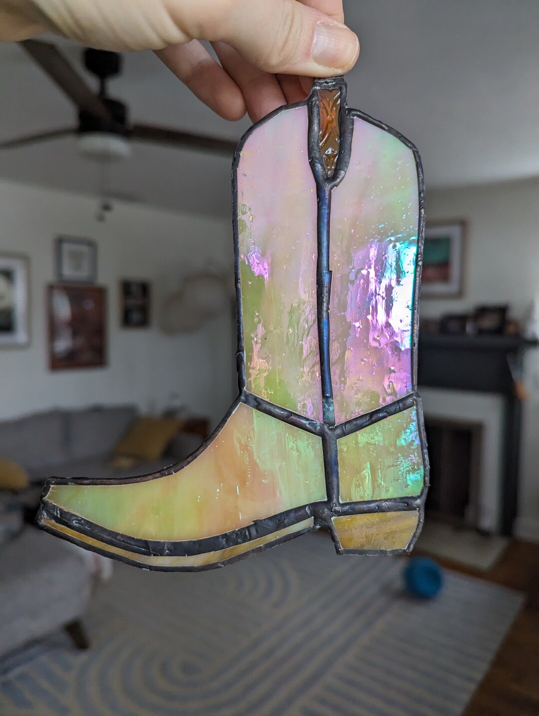 Yellow Iridescent Cowboy Boot Suncatcher - Etsy