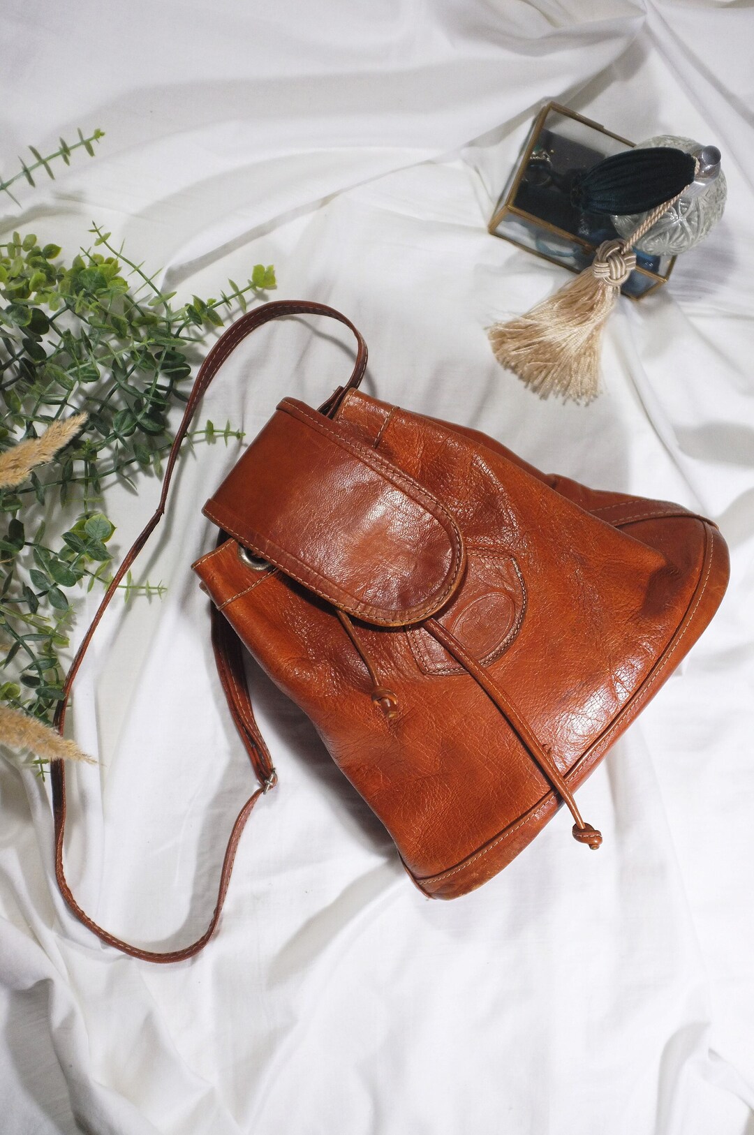 Vintage Leather Bucket Bag. Women Leather Crossbody Bag. Hobo Bag ...