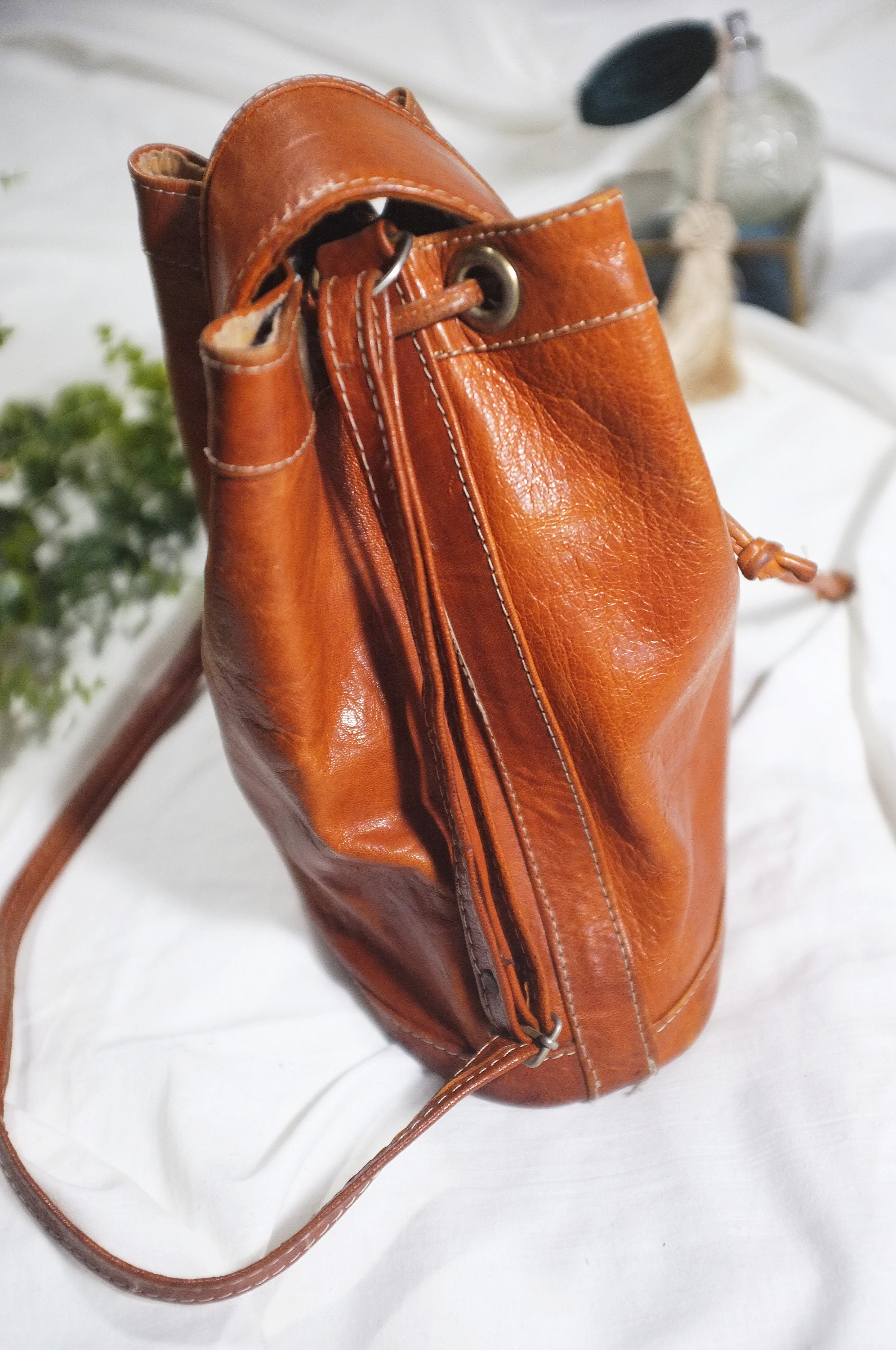 Vintage Leather Bucket Bag. Women Leather Crossbody Bag. Hobo Bag ...