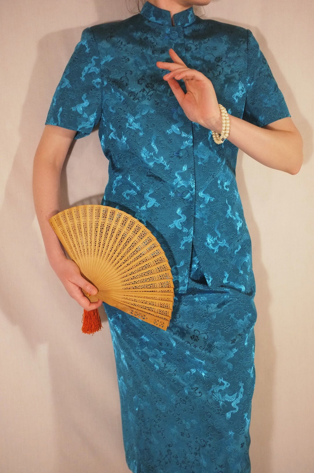 Vintage Asian Set Mandarin Collar Jacket or Blazer and Midi Skirt ...