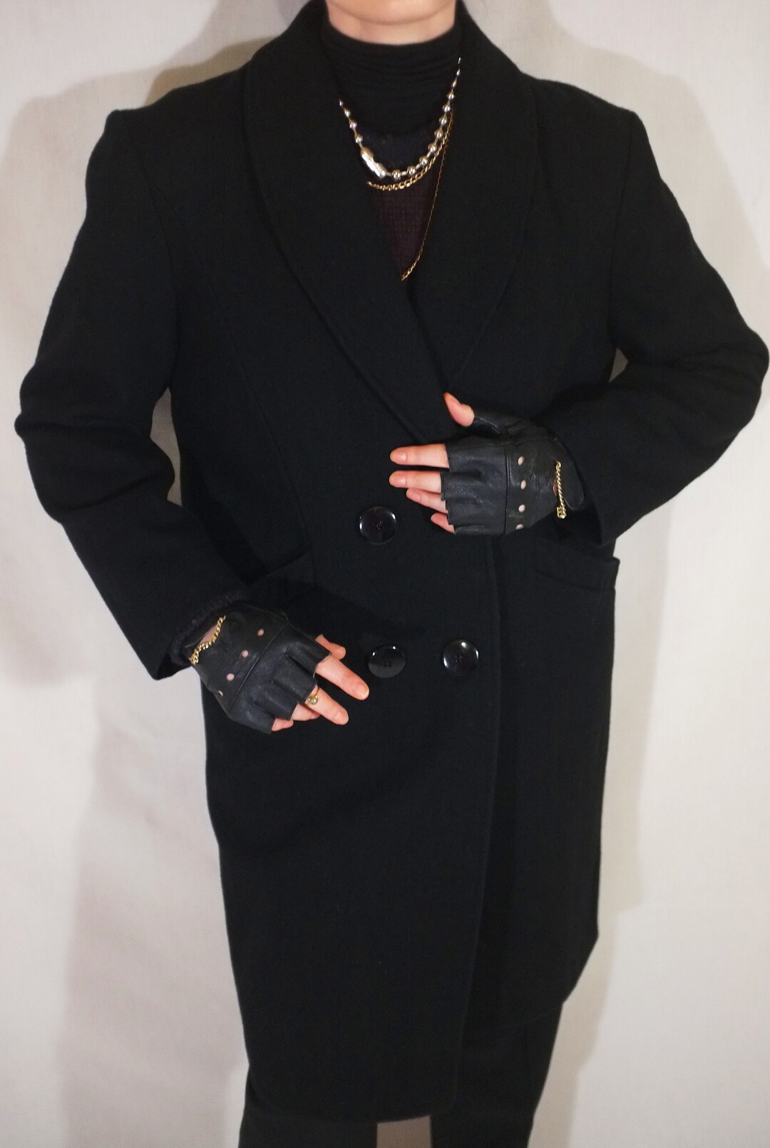 Vintage Wool Classic Black Coat From 80s. 1980 Women’s Warm Double ...