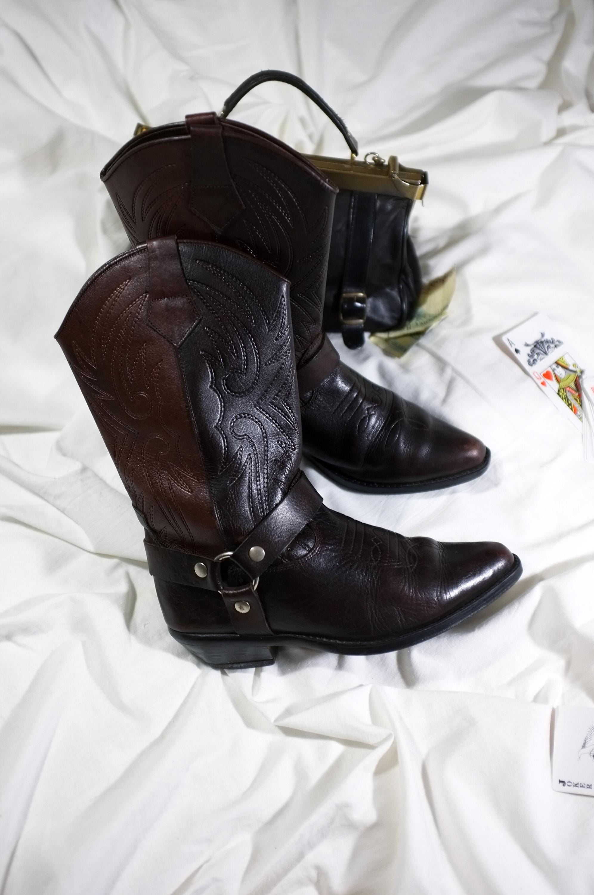 Leather Vintage Western Boots Women Cowgirl Cowboy Embroidered Pointed ...