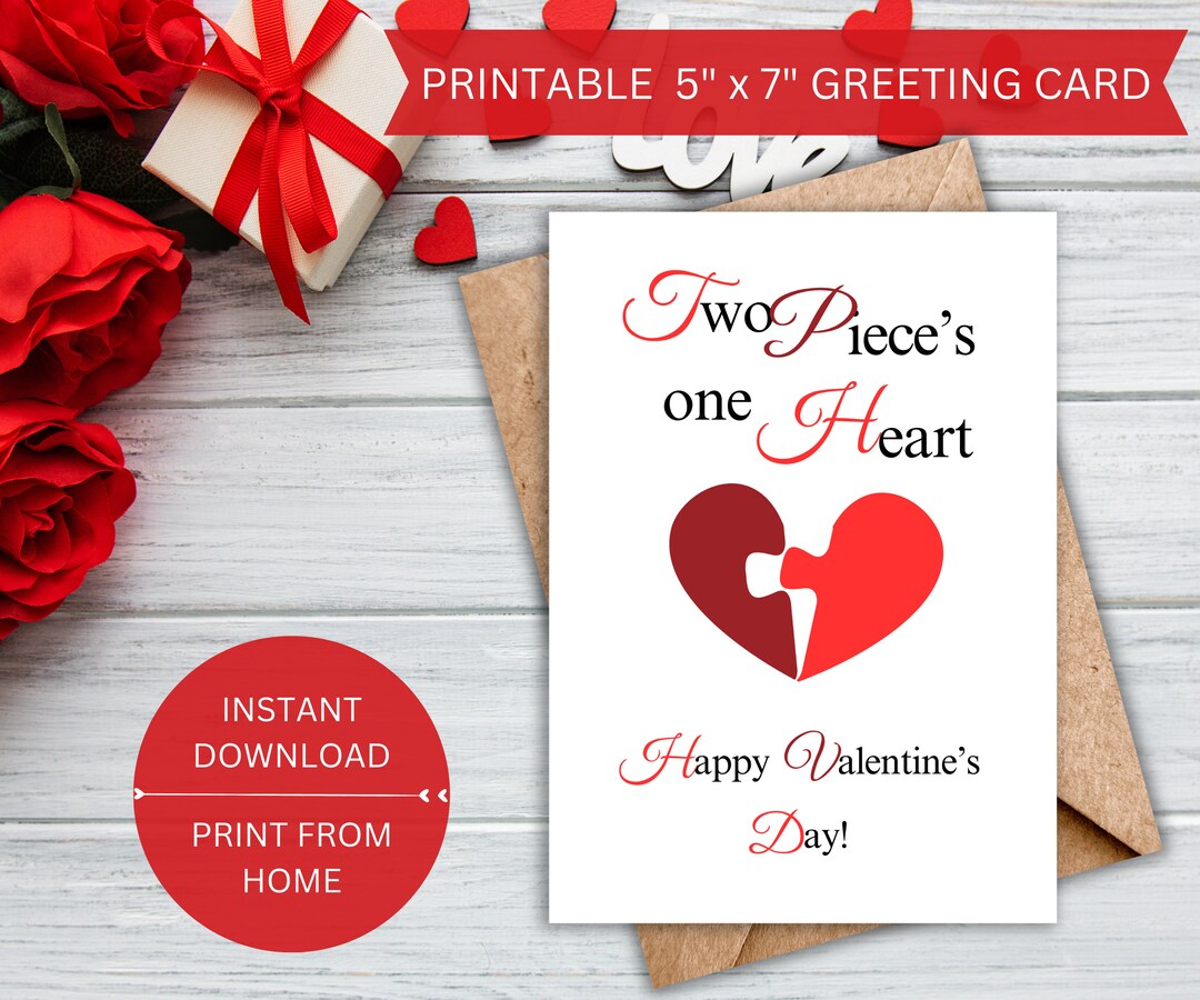 Happy Valentines Day Card, Two Pieces One Heart Card, Valentines Day ...