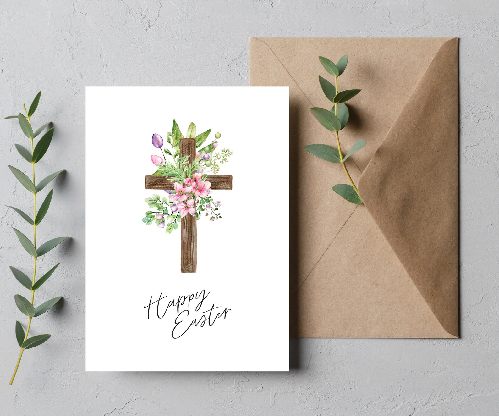 Floral Cross Easter Card, Religious Spring Greeting (digital Download ...