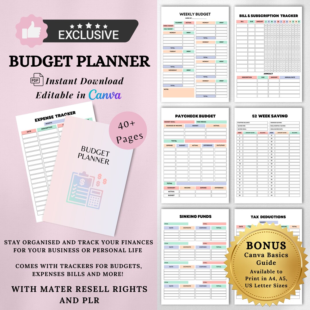 All-in-one Budget Finance Planner, Editable Budget Tracker, Savings ...