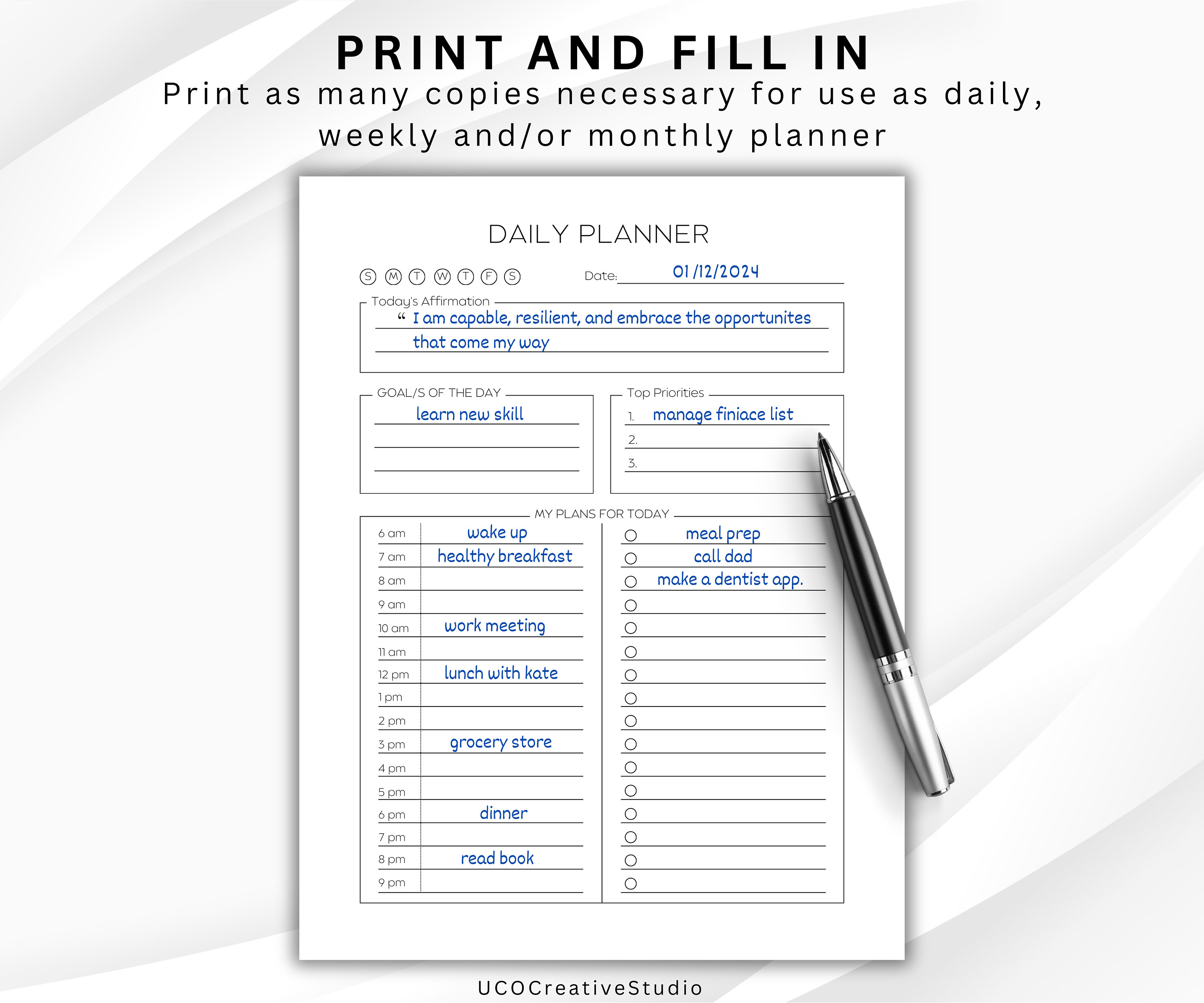 Daily Planner Printable, Minimalist Planner, Personal Planner, 20 ...