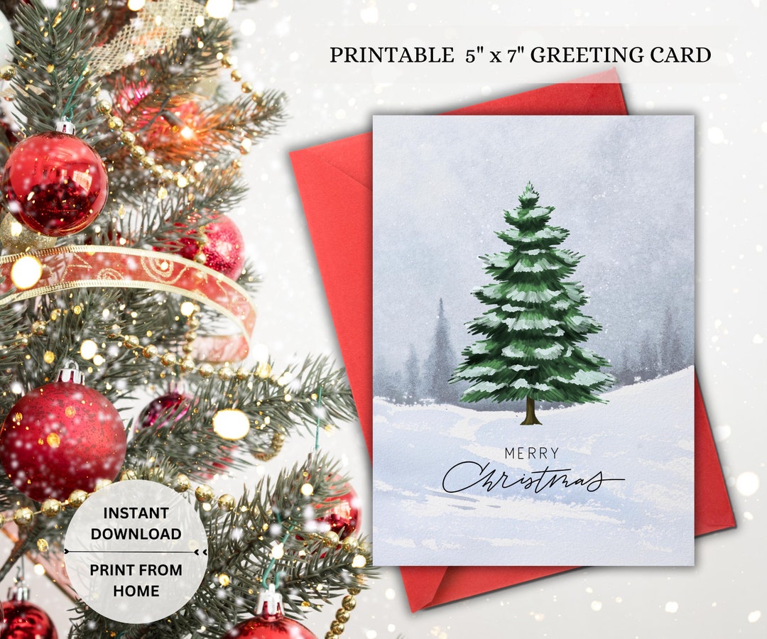 Merry Christmas Printable Card, Digital Christmas Greeting Card ...