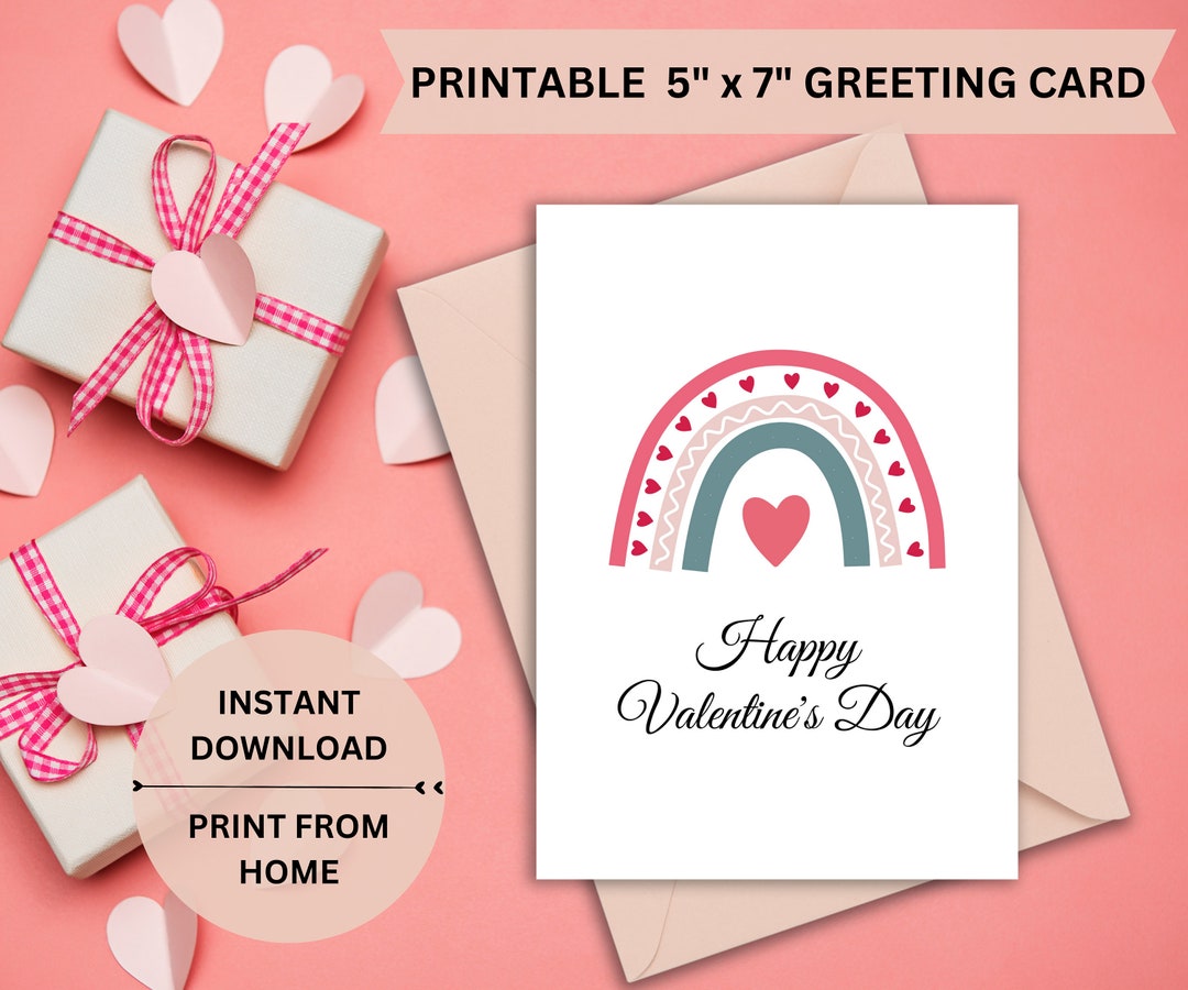 Valentine's Day Printable Card, Rainbow Valentines Day Card, Instant ...